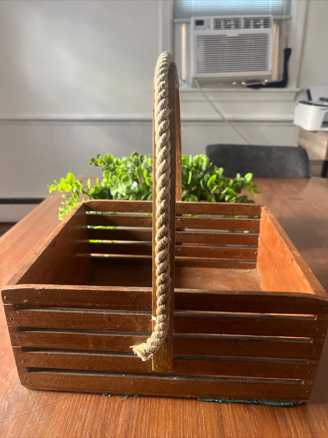 Vintage Handmade Wooden Clam Basket. Rope Applied to Handle. Felt ...