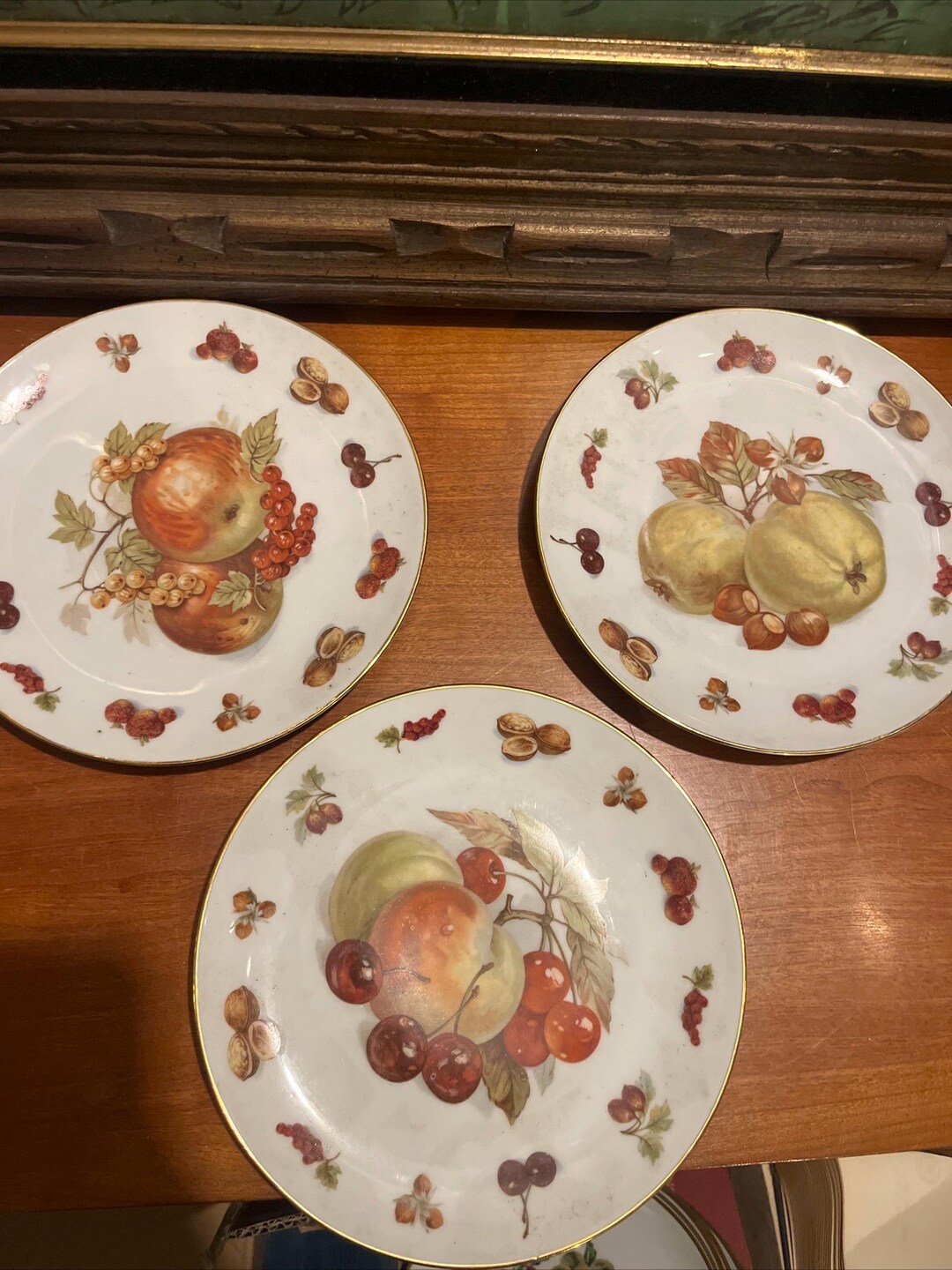 Set of 3 HMS Royal Hanover Bavaria Germany 7 5/8" Plates Grapes Apples ...