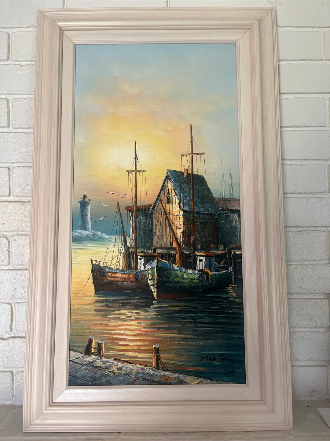 Max Savy Original Oil Painting Signed With Frame Ocean Docks - Etsy