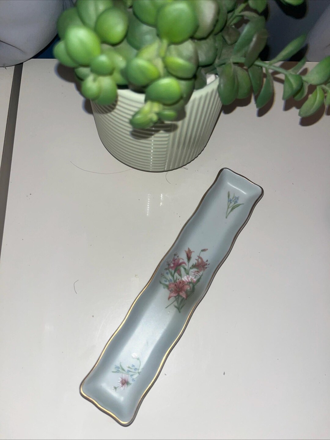 Vintage 1988 Goebel COR Porcelain Hibiscus Footed Jewelry Trinket Pen ...