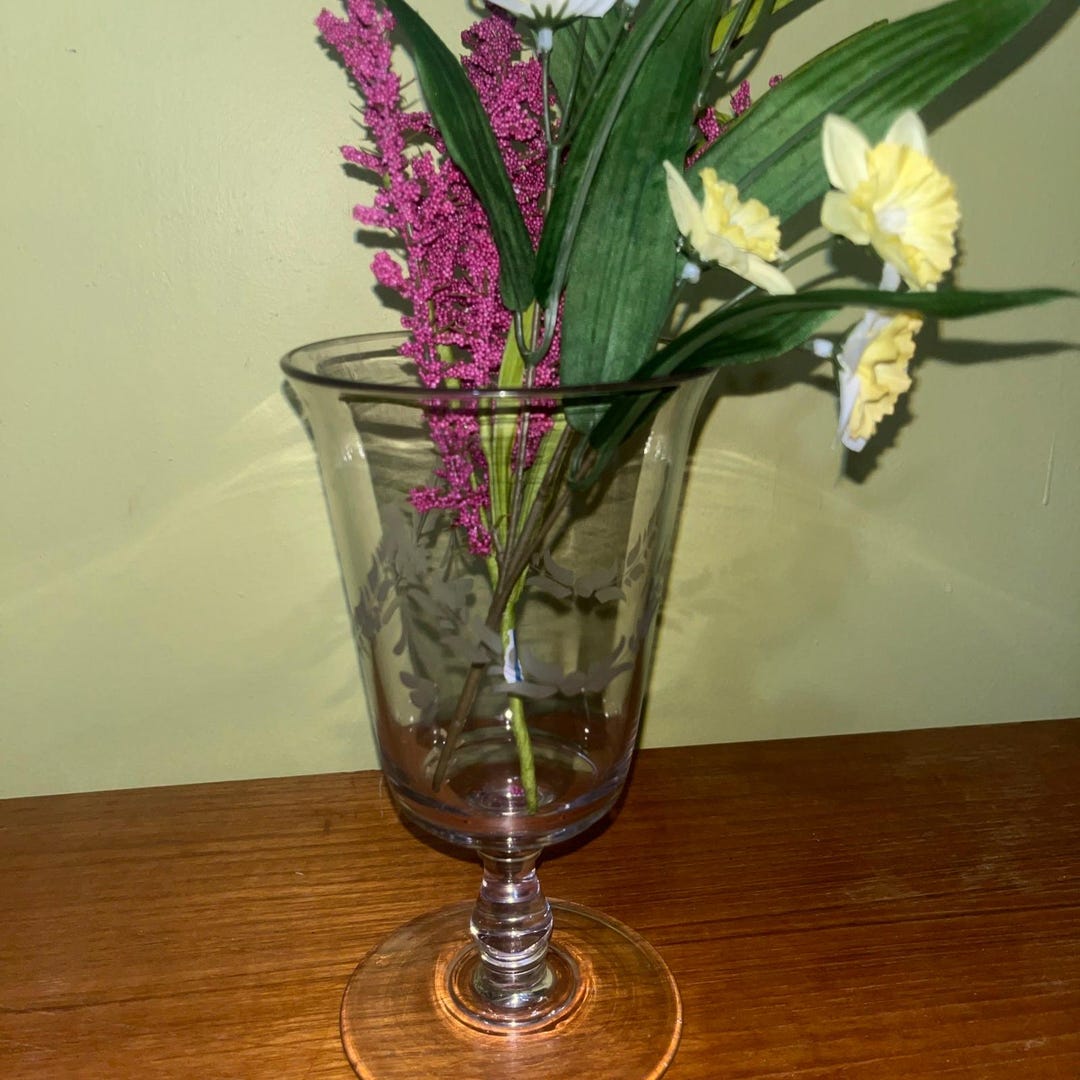 7-1/2” Tall Etched Glass, Stem, Oversized Glass or Vase. Vintage .free ...