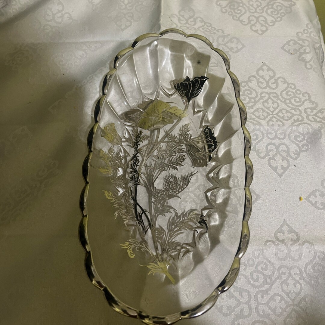 MCM Silver City Glass Celery Dish Silver Overlay Flanders Poppy 10 ...