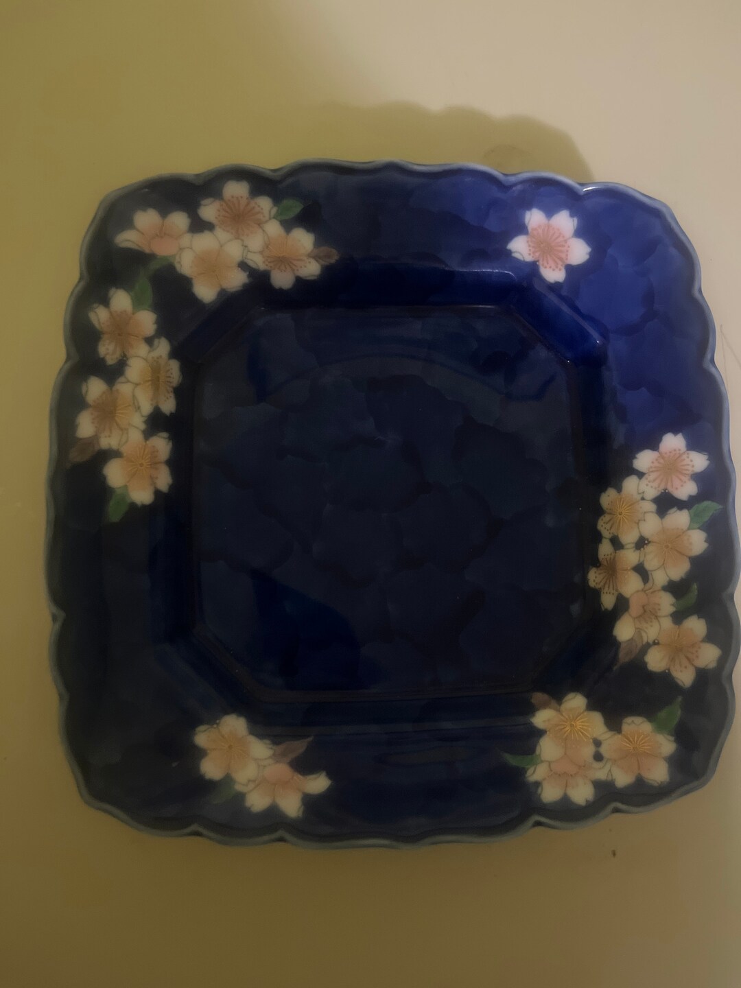 Fukagawa Arita Square Porcelain Plate Flowers Gold Blue.7-1/2 X 7-1/2 ...