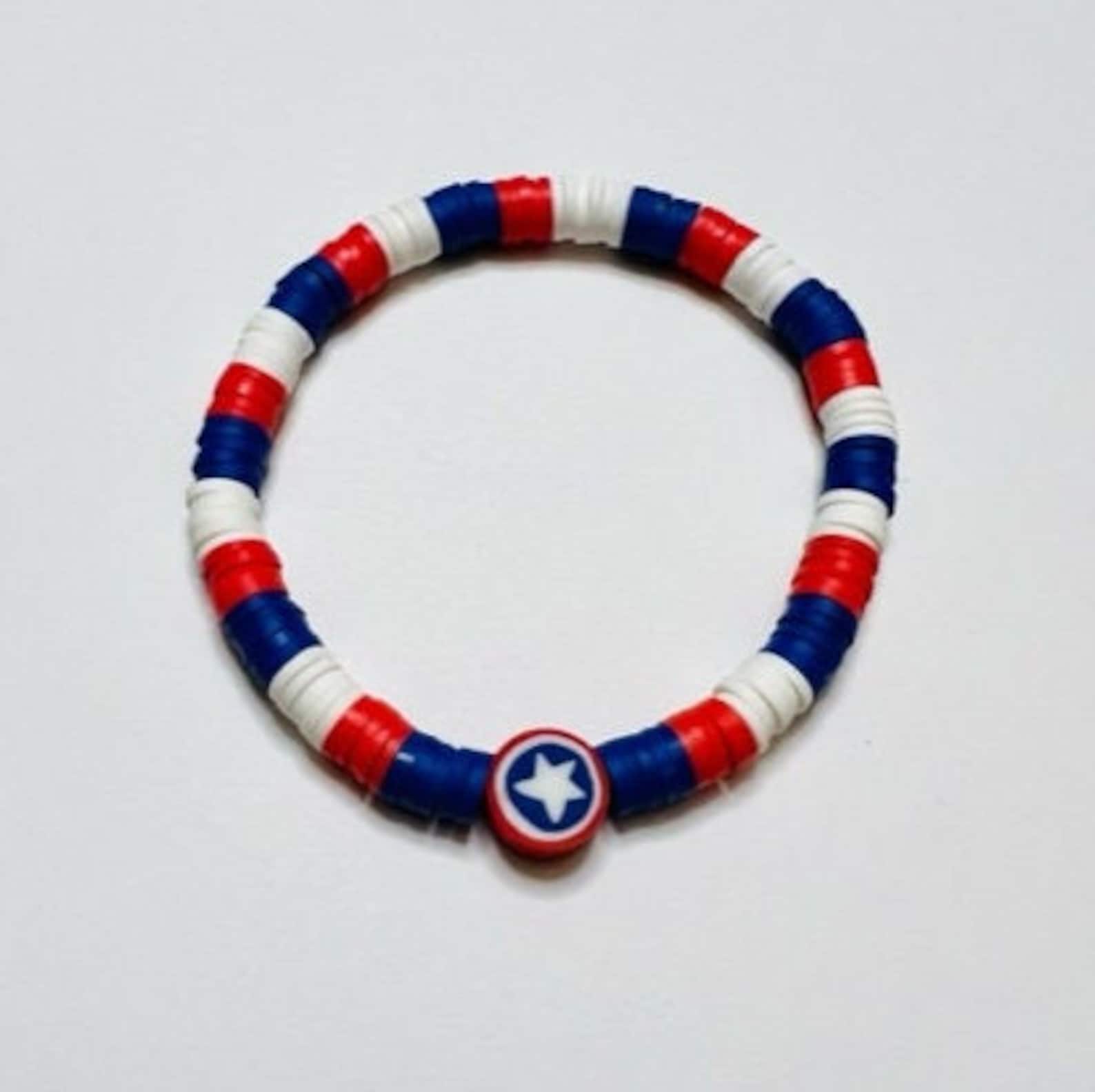 Captain America Disc Bead Bracelet, Superhero Bracelet, Marvel, Comic ...