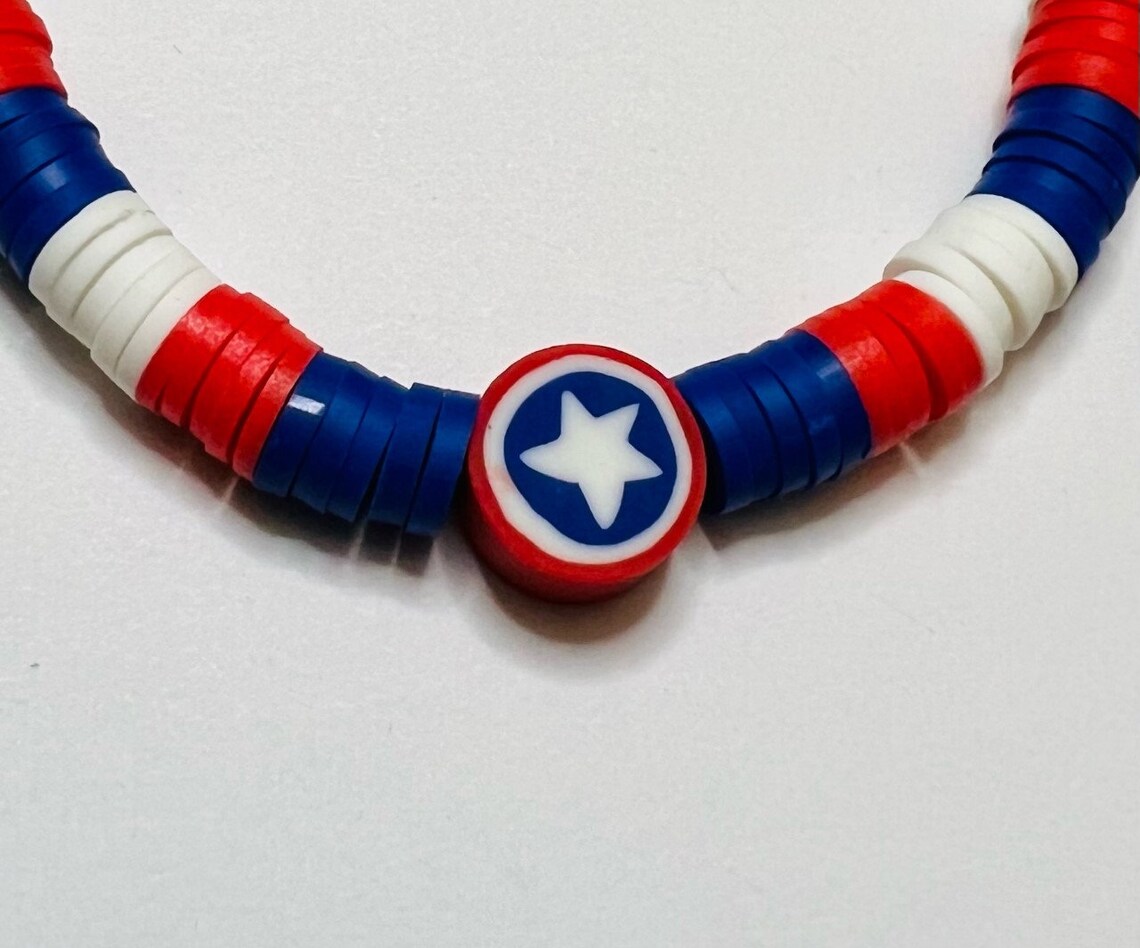 Captain America Disc Bead Bracelet, Superhero Bracelet, Marvel, Comic ...