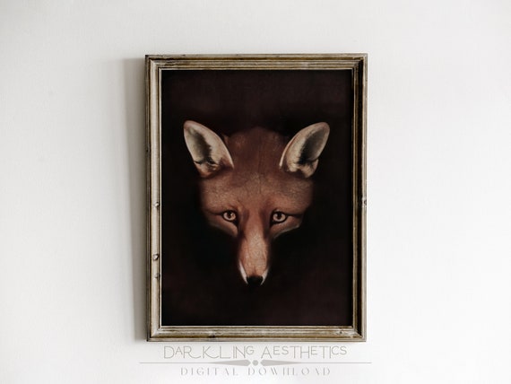 Dark Fox Portrait Print Vintage Moody Cottagecore Woodland - Etsy