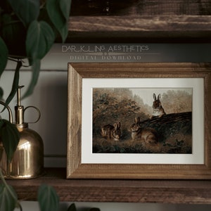 Three Rabbits Painting | Vintage Moody Woodland Wildlife Printable Wall ...