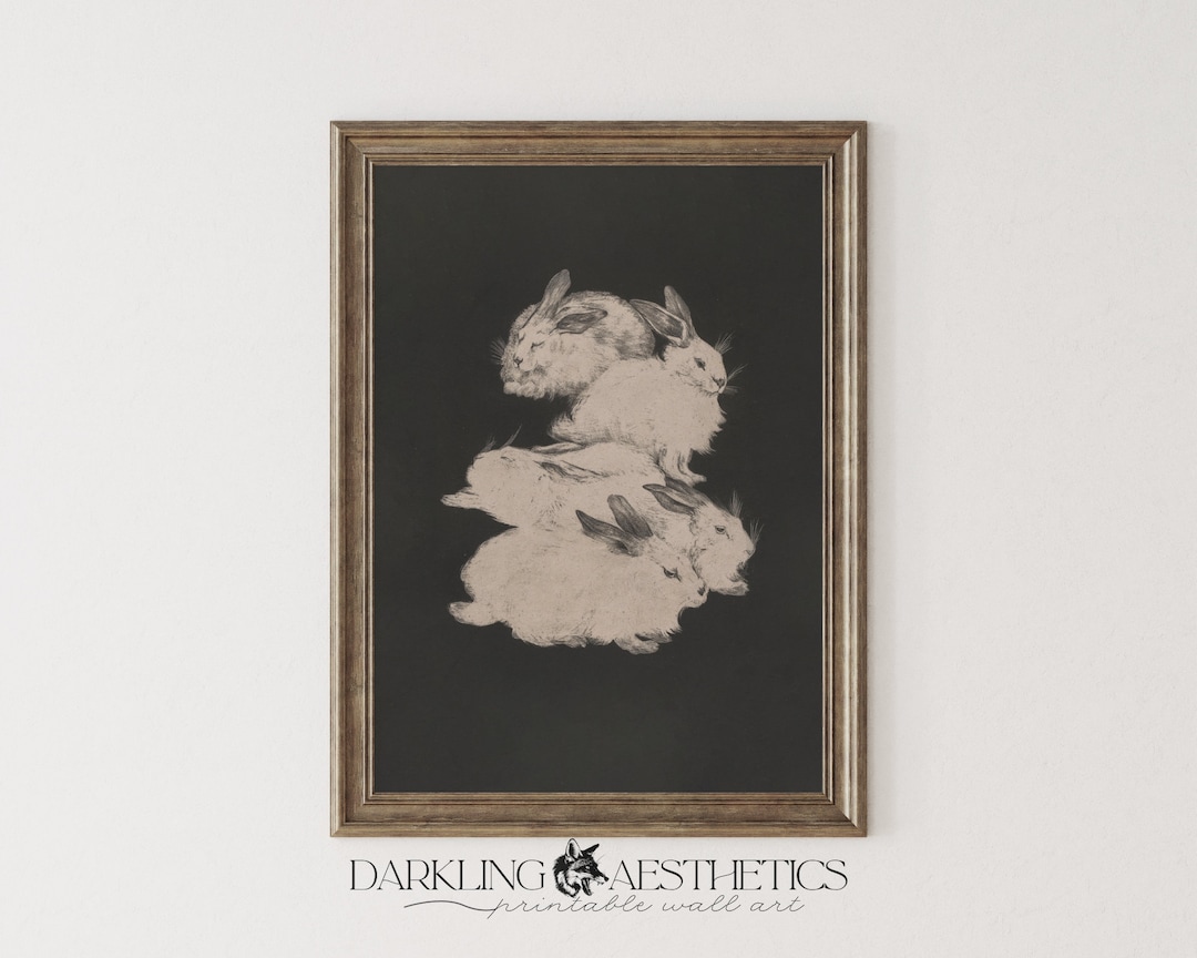 White Rabbits Print | Vintage Moody Dark Cottagecore Woodland Animal ...