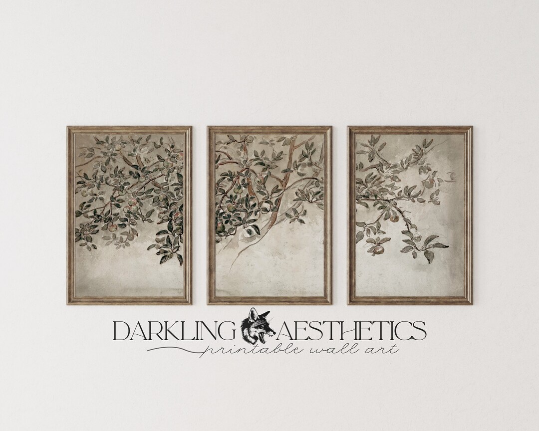 Set of 3 Split Apple Tree Branch Prints Vintage Moody Botanical ...
