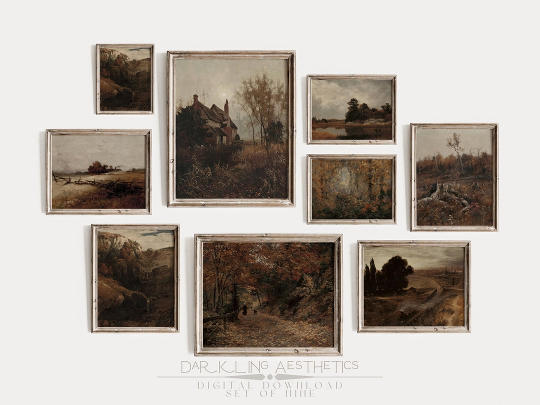 Set of 9 Fall Landscape Prints | Vintage Moody Autumn Dark Cottagecore ...