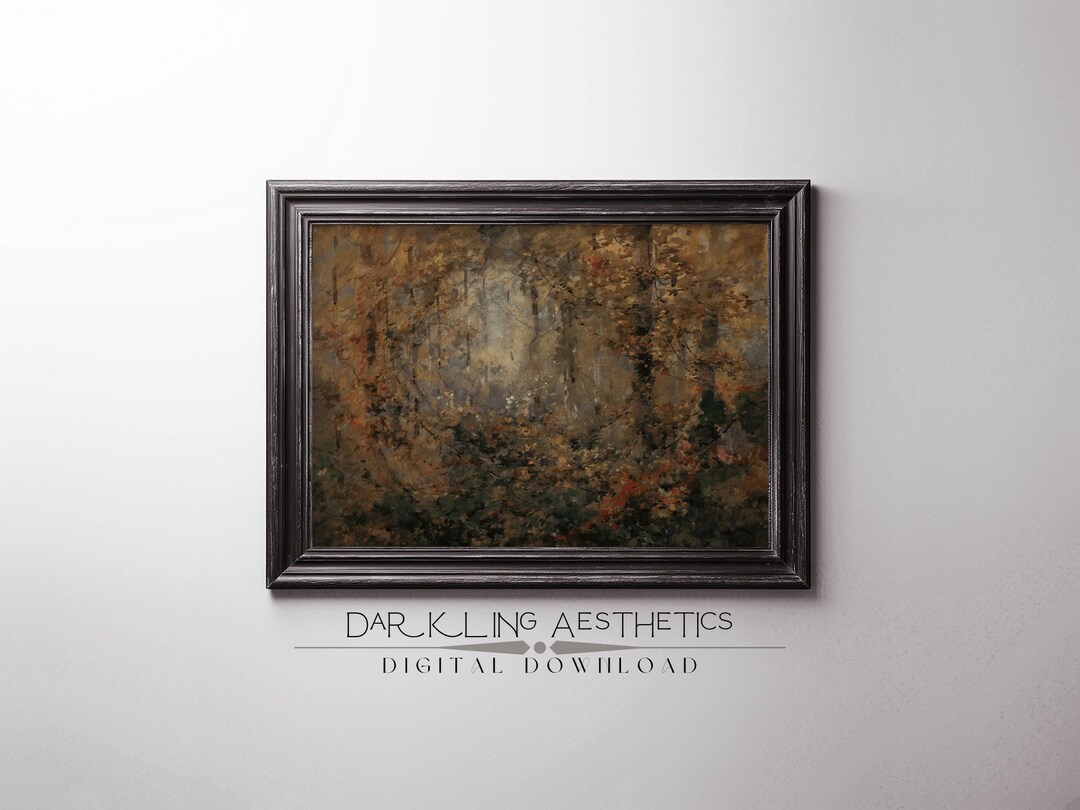 Autumn Tangle Painting | Vintage Moody Cottagecore Dark Fall Landscape ...