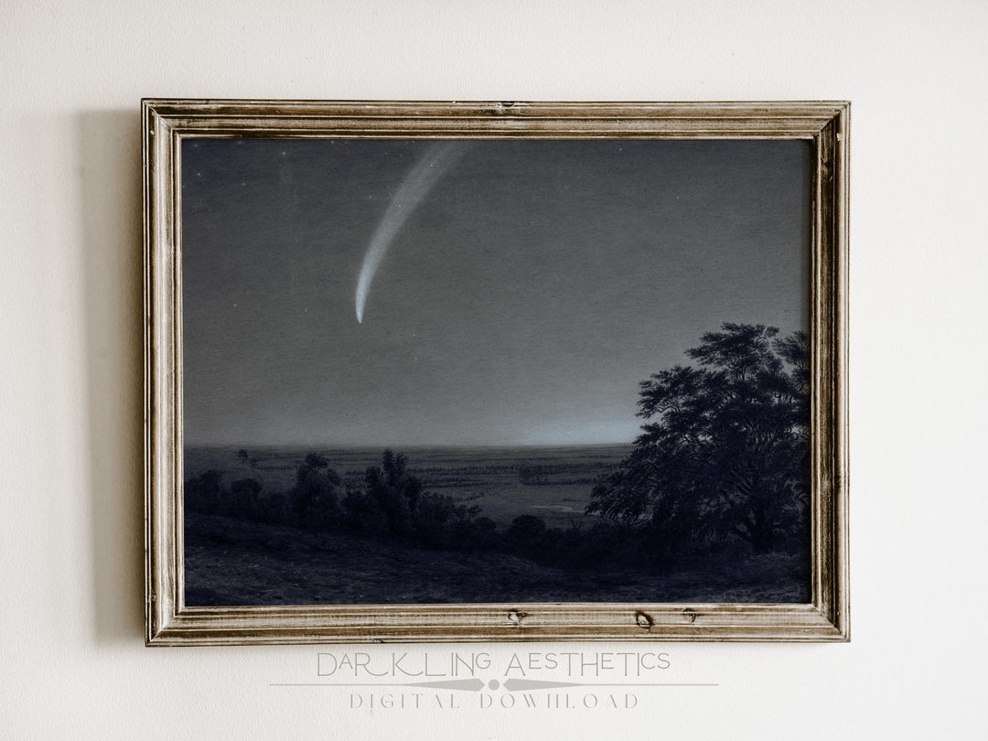 Shooting Star Print Vintage Moody Celestial Dark Night Sky Landscape ...