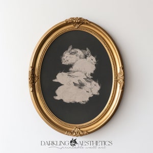 White Rabbits Print | Vintage Moody Dark Cottagecore Woodland Animal ...