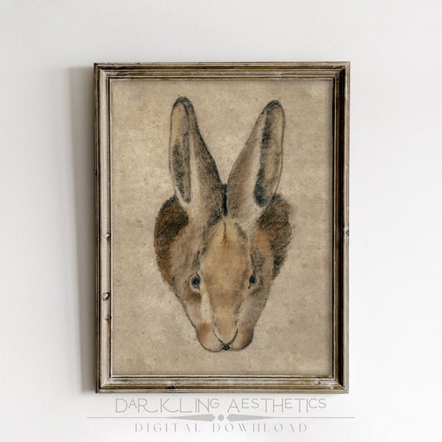 White Rabbits Print Vintage Moody Dark Cottagecore Woodland - Etsy