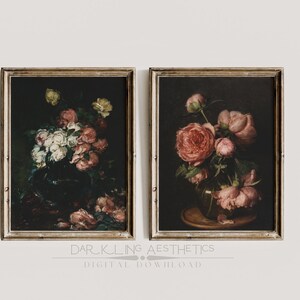 Set of 5 Victorian Rose Paintings Vintage Dark Moody Floral Printable ...
