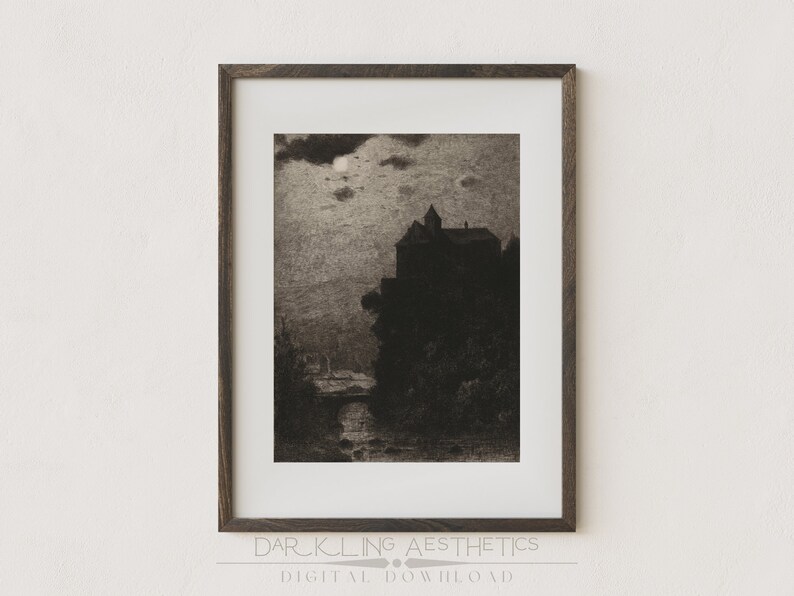 Vintage Moonlit Castle Print | Moody Dark Victorian Halloween Printable ...