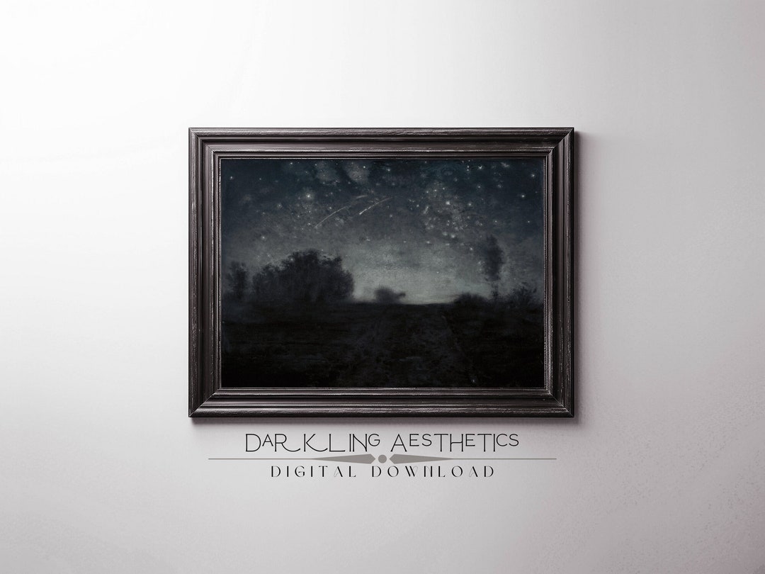 Starlight Print | Vintage Moody Celestial Dark Night Sky Landscape ...