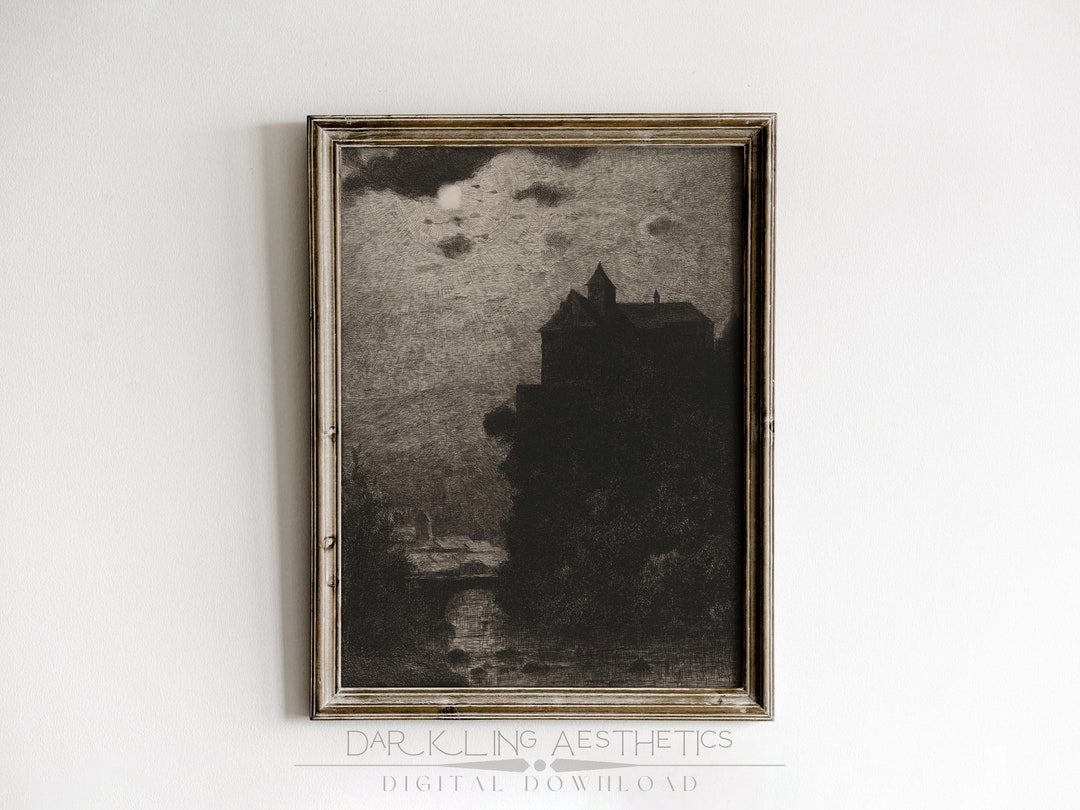 Vintage Moonlit Castle Print | Moody Dark Victorian Halloween Printable ...