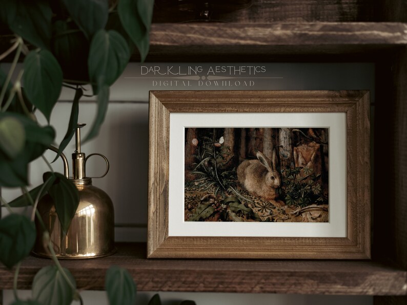 Dark Forest Rabbit Print Vintage Moody Cottagecore Botanical - Etsy