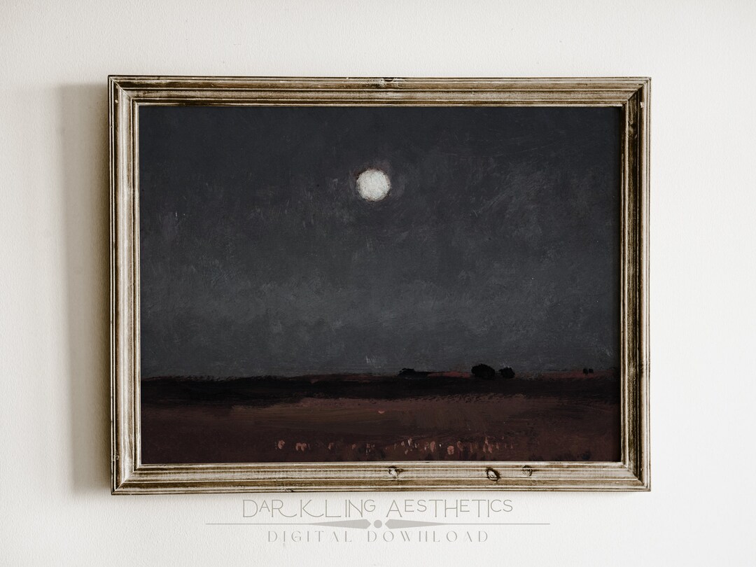 Moonlit Night Print Vintage Moody Celestial Dark Victorian Landscape ...