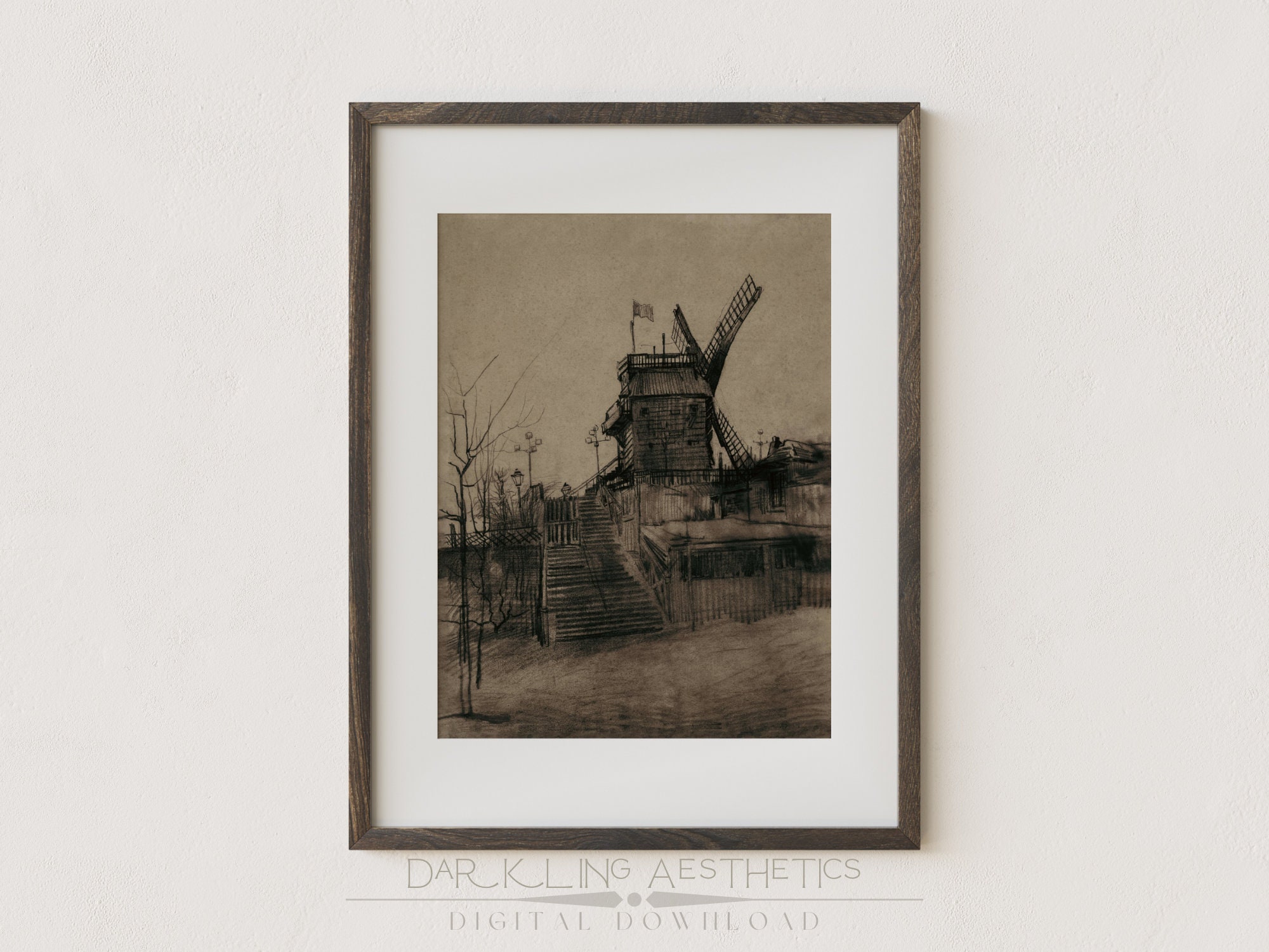 Van Gogh Windmill Print | Vintage Dark Cottagecore Moody Victorian ...