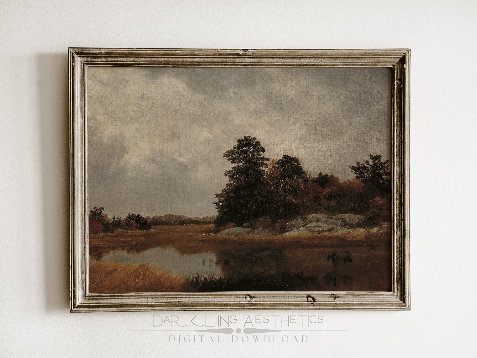 October Marshes Painting | Vintage Moody Cottagecore Dark Fall ...