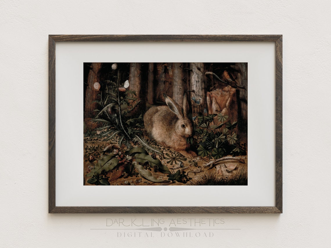 Dark Forest Rabbit Print Vintage Moody Cottagecore Botanical - Etsy ...