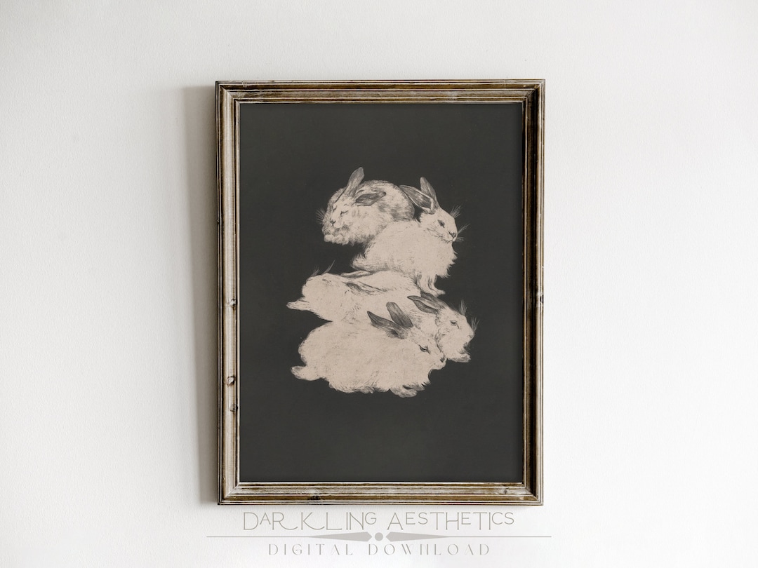 White Rabbits Print Vintage Moody Dark Cottagecore Woodland Animal ...