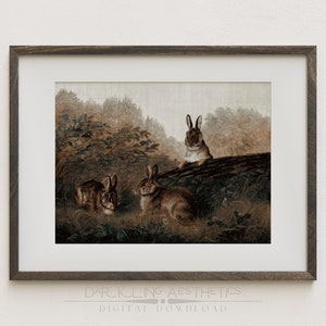 Three Rabbits Painting | Vintage Moody Woodland Wildlife Printable Wall ...