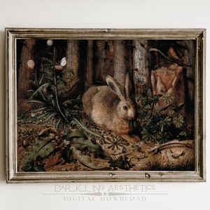 Dark Forest Rabbit Print Vintage Moody Cottagecore Botanical - Etsy ...
