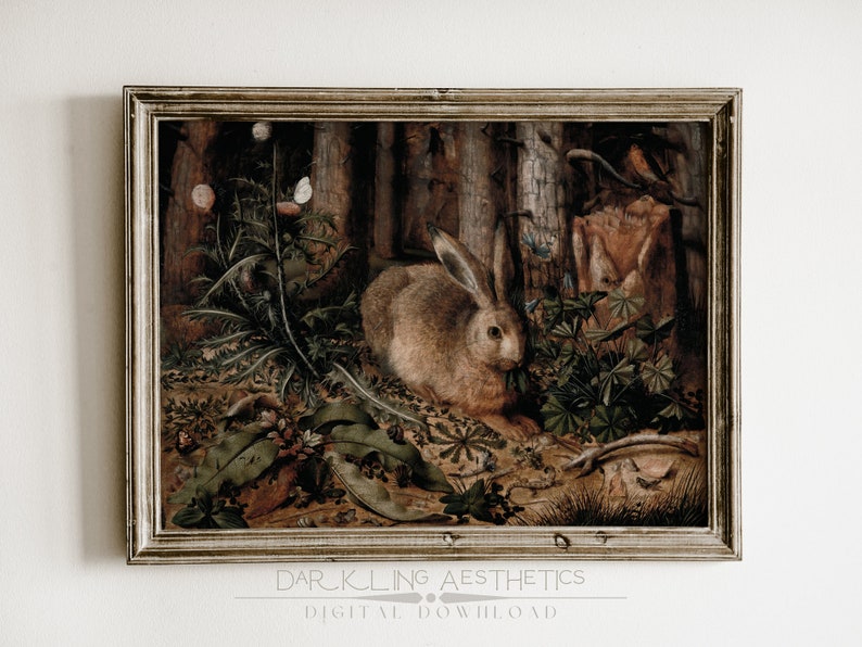 Dark Forest Rabbit Print Vintage Moody Cottagecore Botanical - Etsy