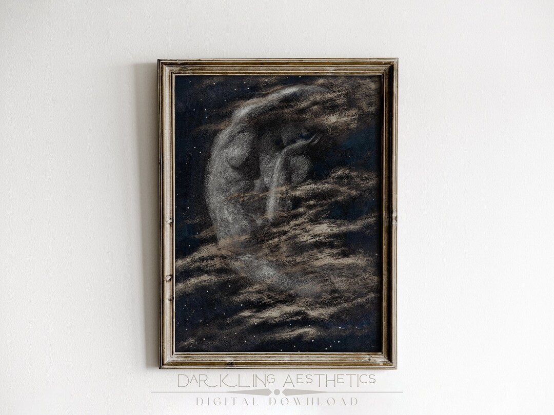 Weary Moon Print | Vintage Moody Celestial Night Sky & Stars Mythology ...