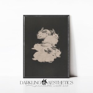 White Rabbits Print | Vintage Moody Dark Cottagecore Woodland Animal ...