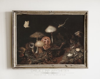 Dark Forest Rabbit Print Vintage Moody Cottagecore Botanical Wildlife ...