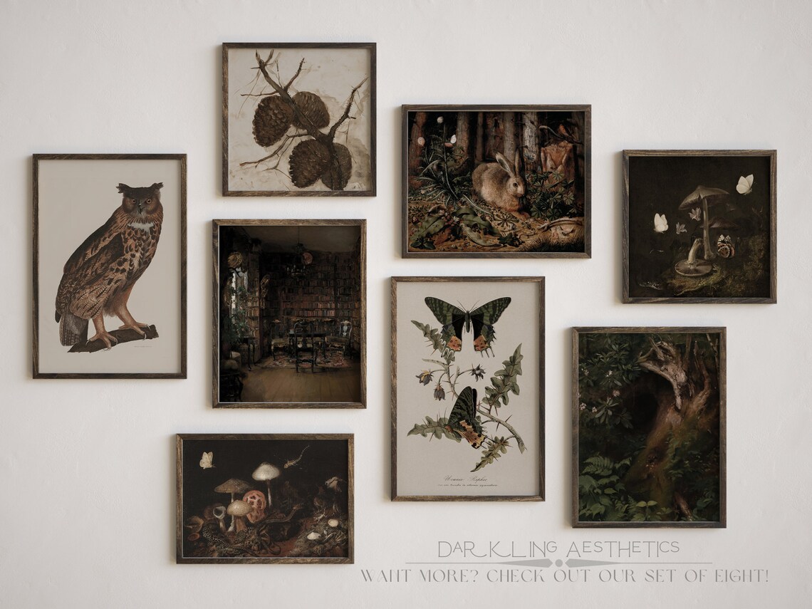 Dark Forest Rabbit Print Vintage Moody Cottagecore Botanical - Etsy
