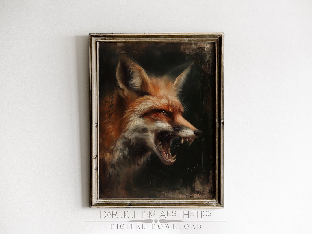 Snarling Fox Print | Vintage Moody Dark Cottagecore Woodland Animal ...
