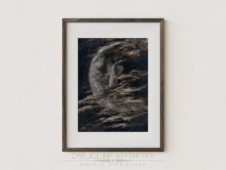 Weary Moon Print | Vintage Moody Celestial Night Sky & Stars Mythology ...