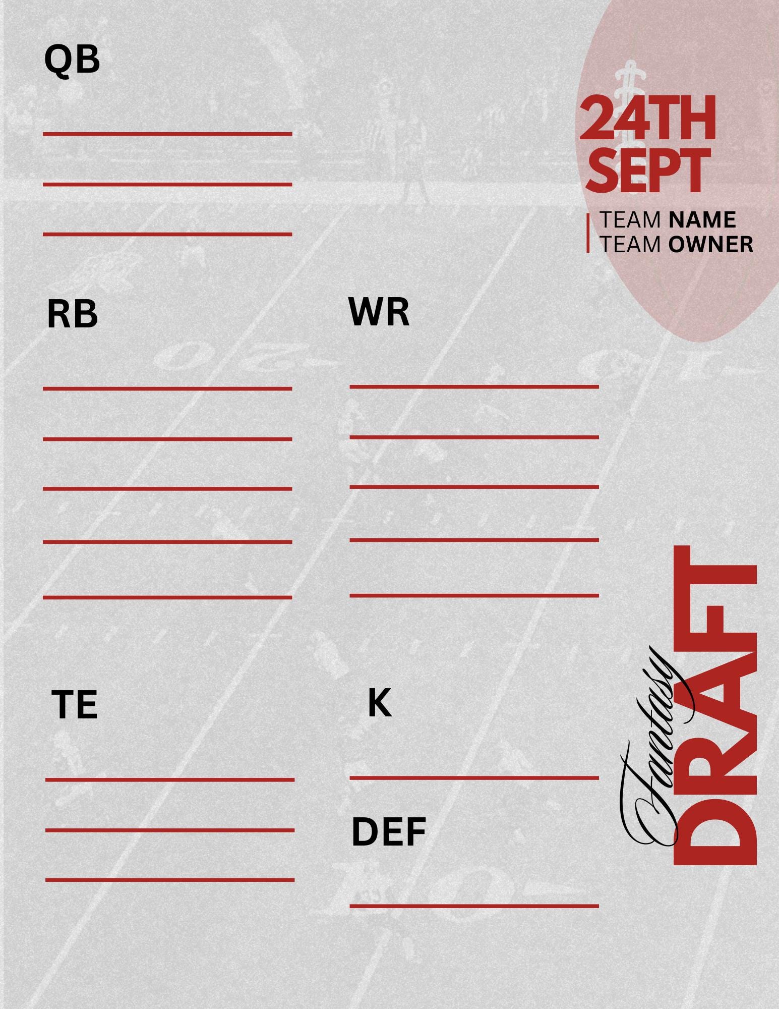 Canva Template Digital Fantasy Draft Sheet Editable - Etsy