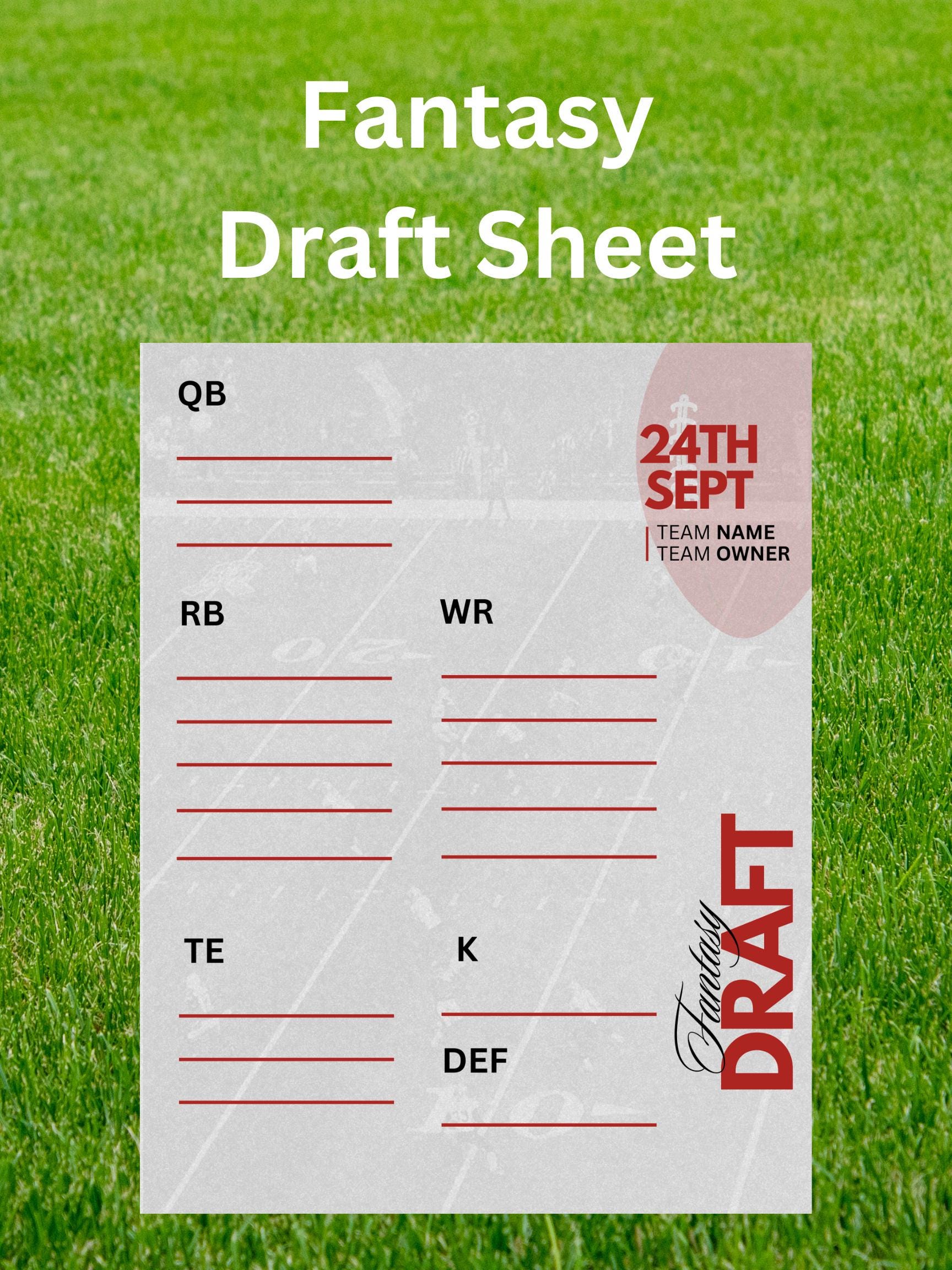 Canva Template Digital Fantasy Draft Sheet Editable - Etsy