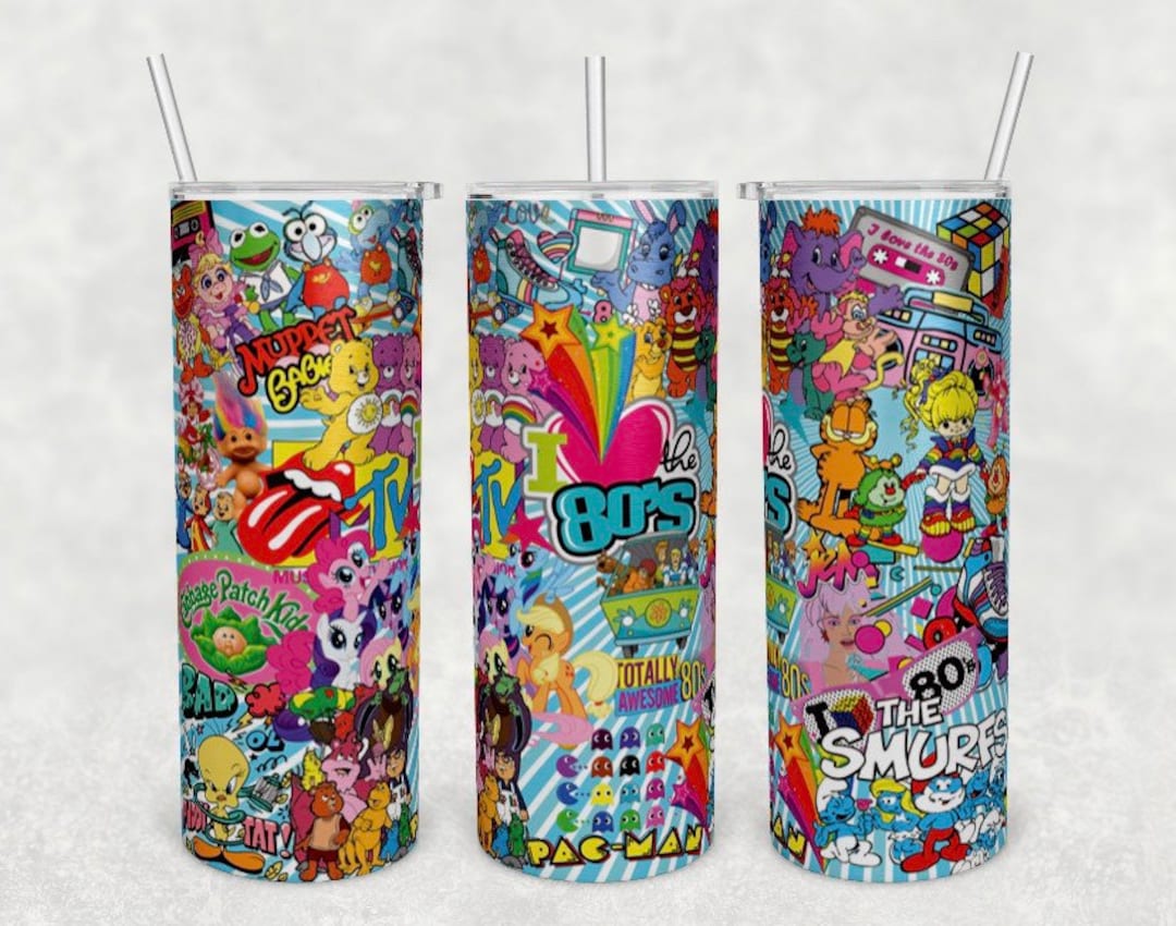 20oz or 30oz Retro 80stumbler Pac-man, Smurfs, Muppet Babies, Garfield ...