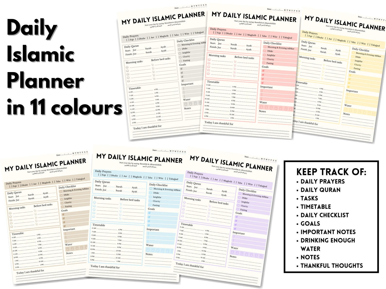Muslim Islamic Undated Daily Planner, Productivity Muslim Planner ...