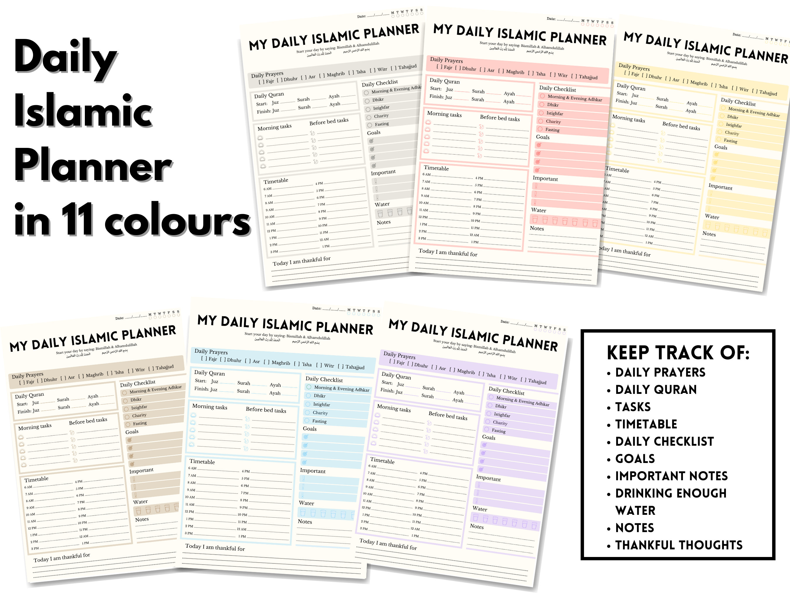 Muslim Islamic Undated Daily Planner, Productivity Muslim Planner ...