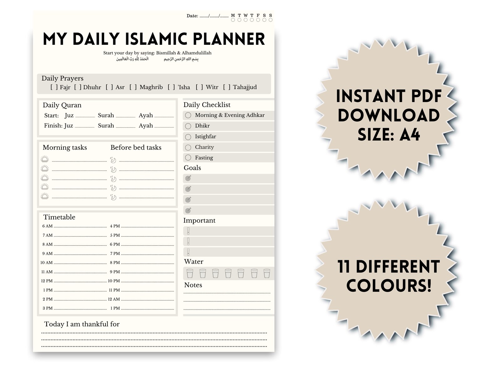 Muslim Islamic Undated Daily Planner, Productivity Muslim Planner ...