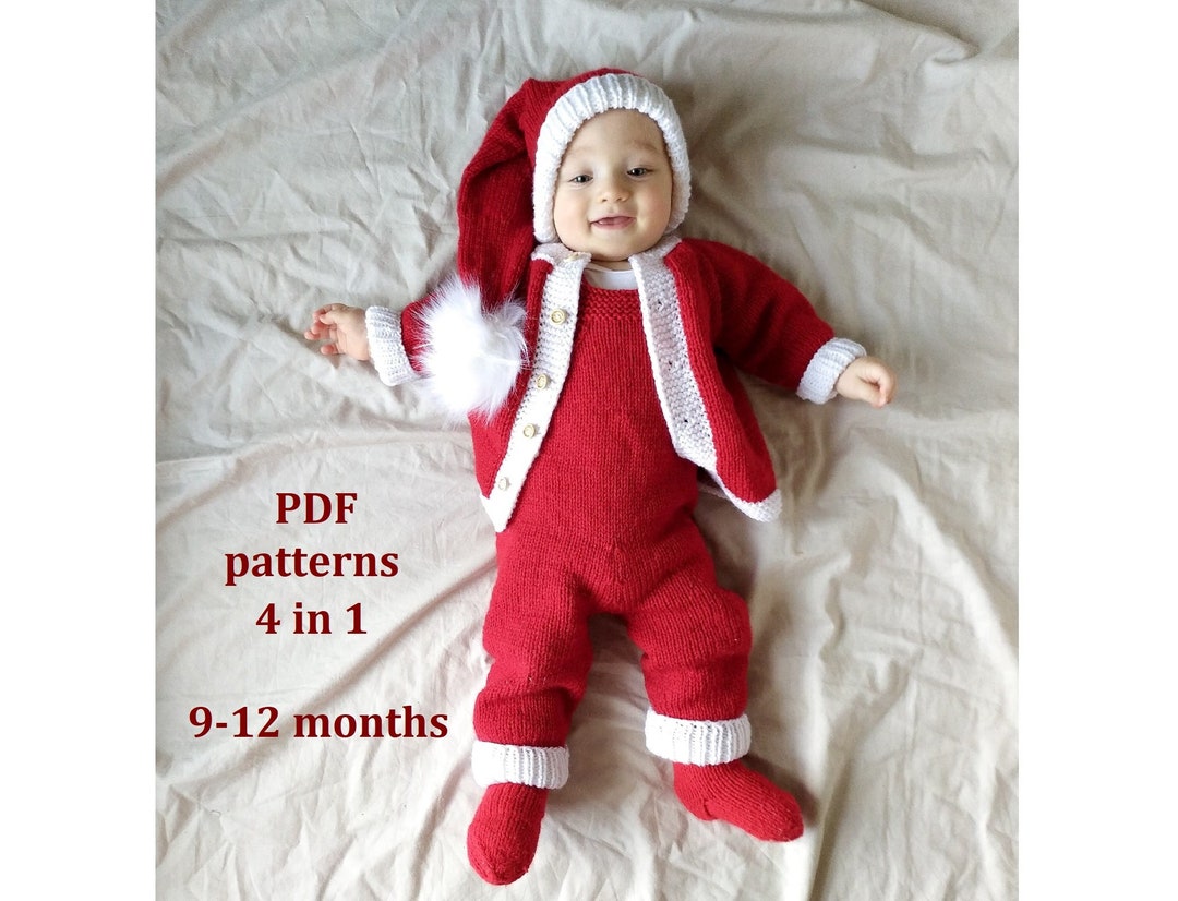 SET of Knitting Patterns Baby Santa 9-12 Months, 4 in 1, Baby Romper ...