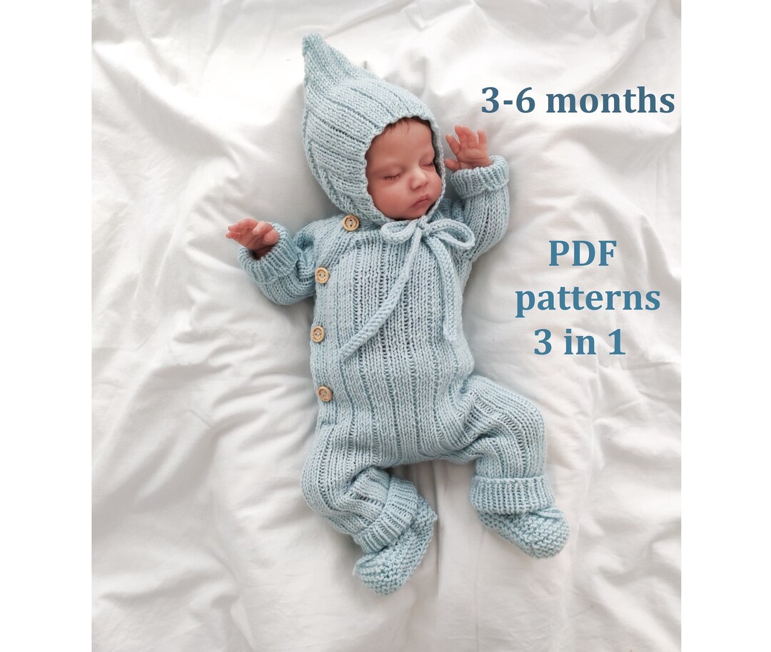 SET of Knitting Patterns for Baby 3-6 Months, 3 in 1, Baby Romper, Elf ...