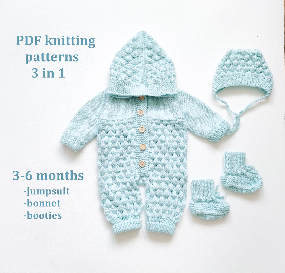 SET of Knitting Patterns for Baby 3-6 Months, 3 in 1, Baby Romper, Baby ...