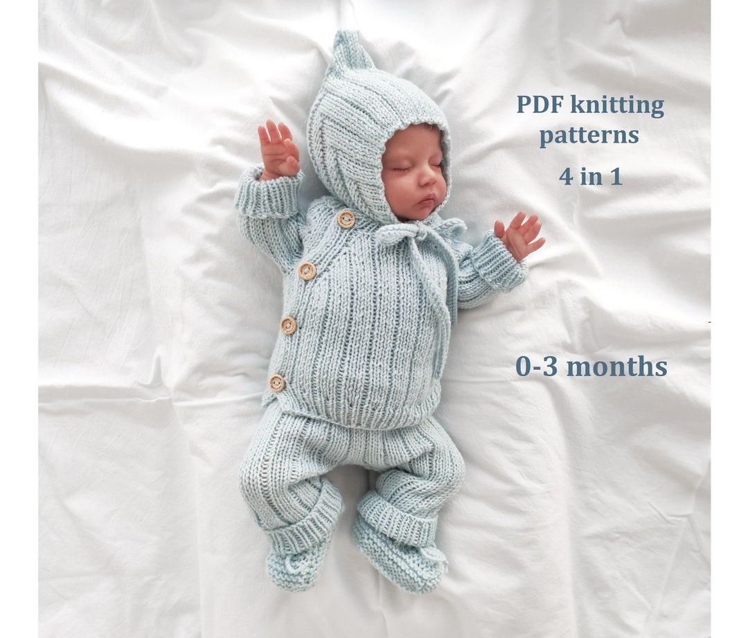 KNITTING PATTERNS SET for Baby 0-3 Months, 4 in 1, Baby Romper, Baby ...