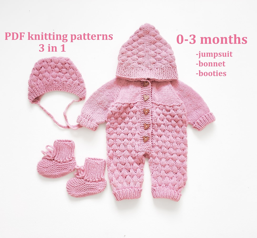 SET of Knitting Patterns for Baby 0-3 Months, 3 in 1, Baby Romper, Baby ...