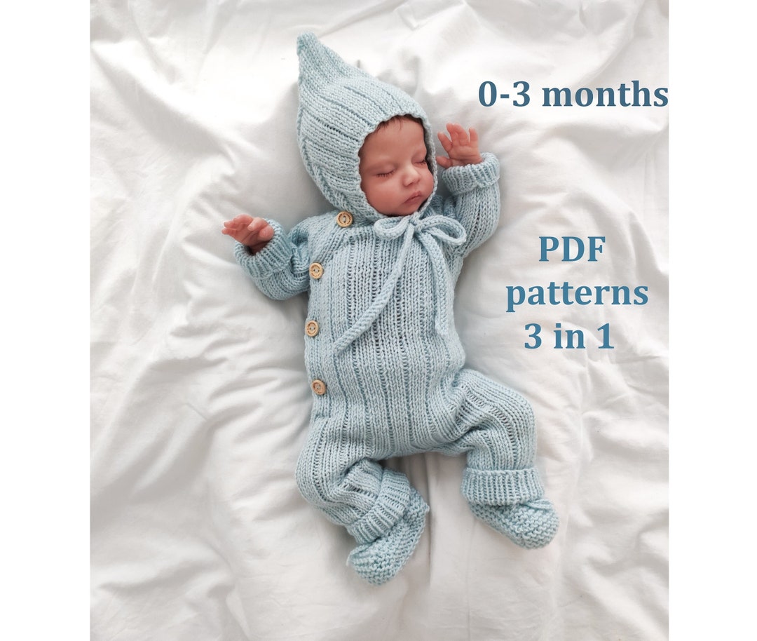 SET of Knitting Patterns for Baby 0-3 Months, Pattern in ENGLISH, Cap ...
