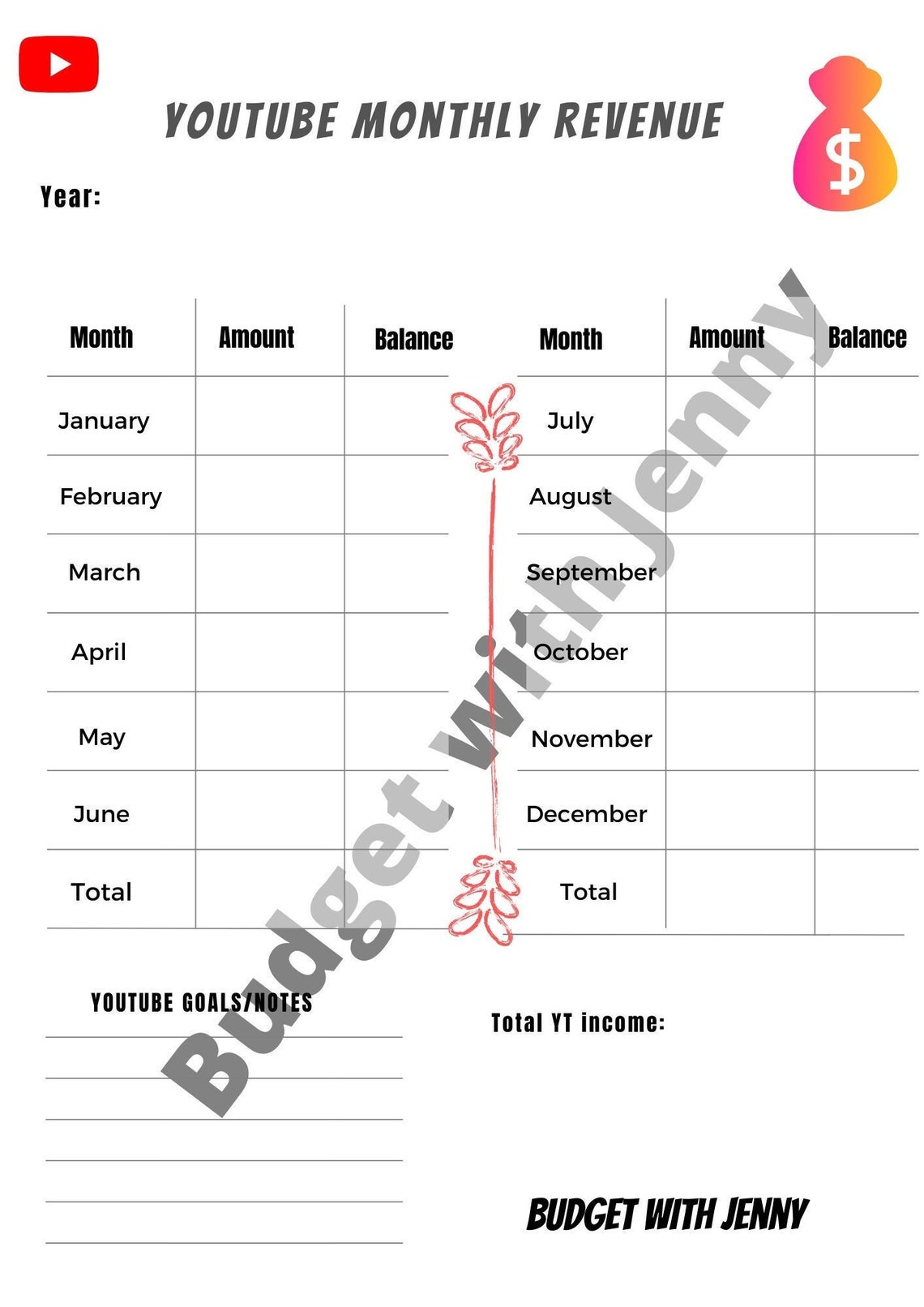 Youtube Monthly Income Tracker | Digital Download | Printable| Tracking ...